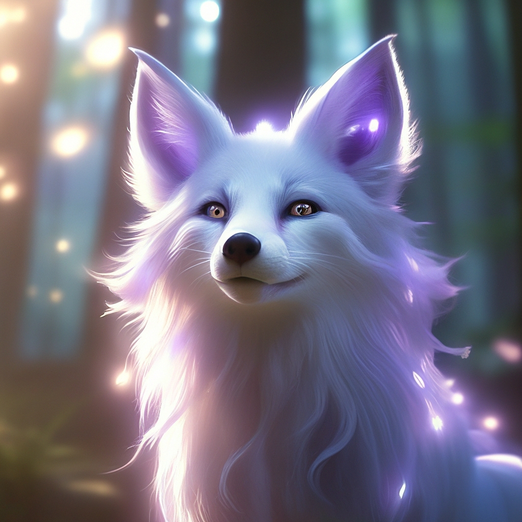 "Ghostly translucent kitsune light fabulous shining shimmering forest ...