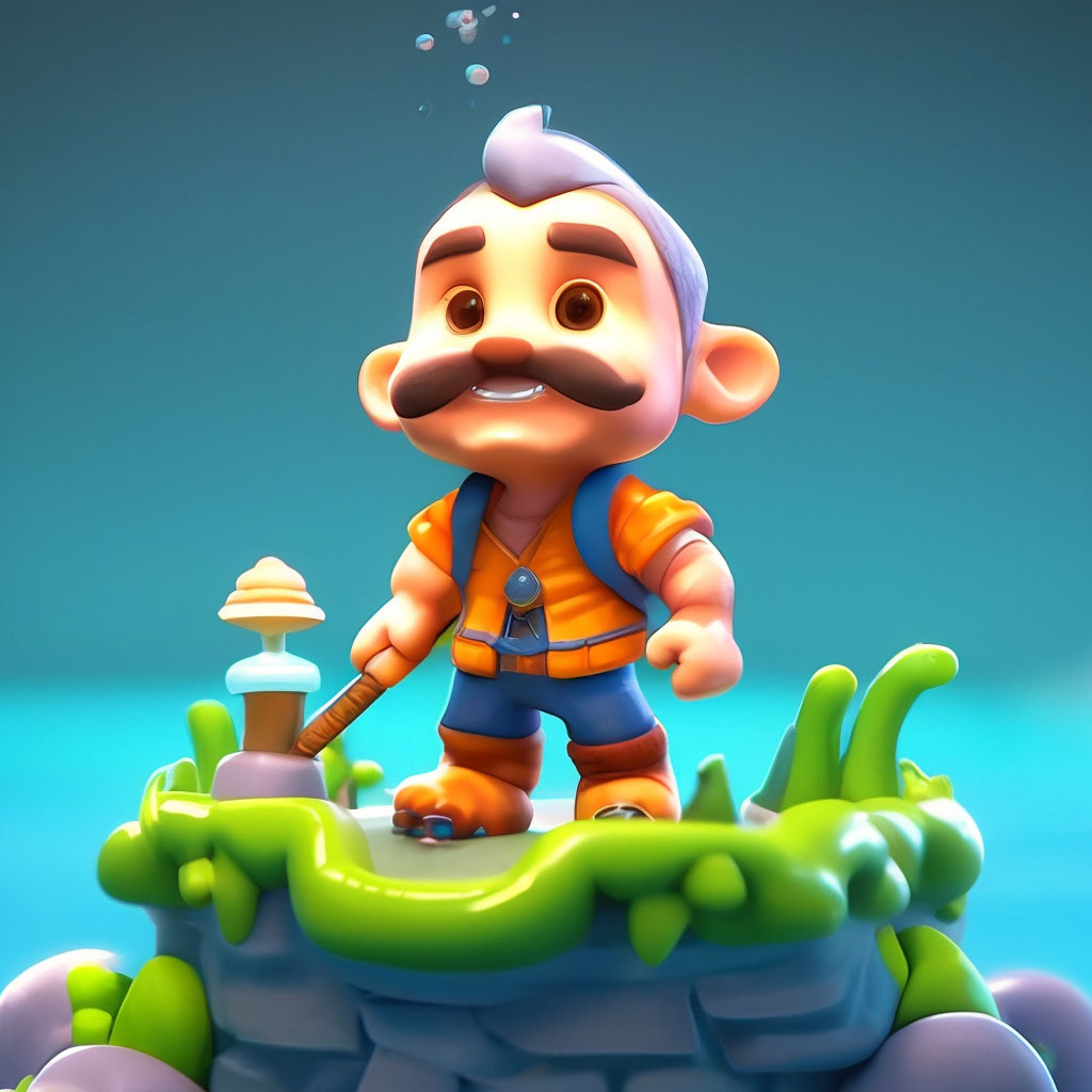 "Old Gregor from movie Waterworld, chibi, anime style, platformer ...