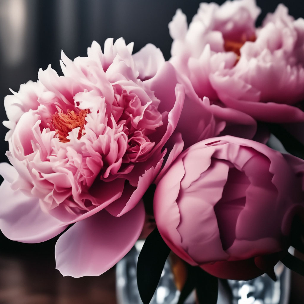 "Peonies in crystal, aesthetically pleasing, beautiful, glare of light ...