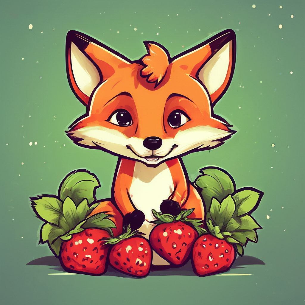 "Fox with strawberries cartoon picture" — image created in Shedevrum