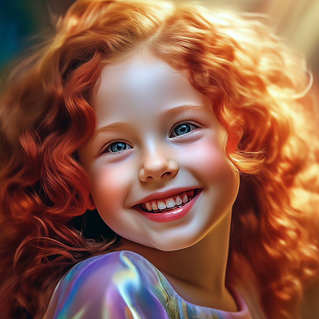 "Beautiful cute girl five years old, full lips, fervent laughter, red ...