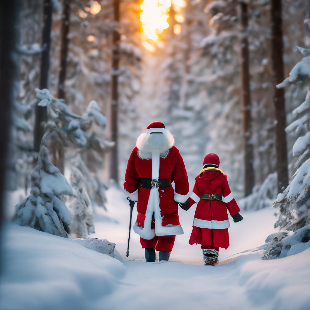 "Santa Claus and the Snow Maiden's granddaughter are walking through ...