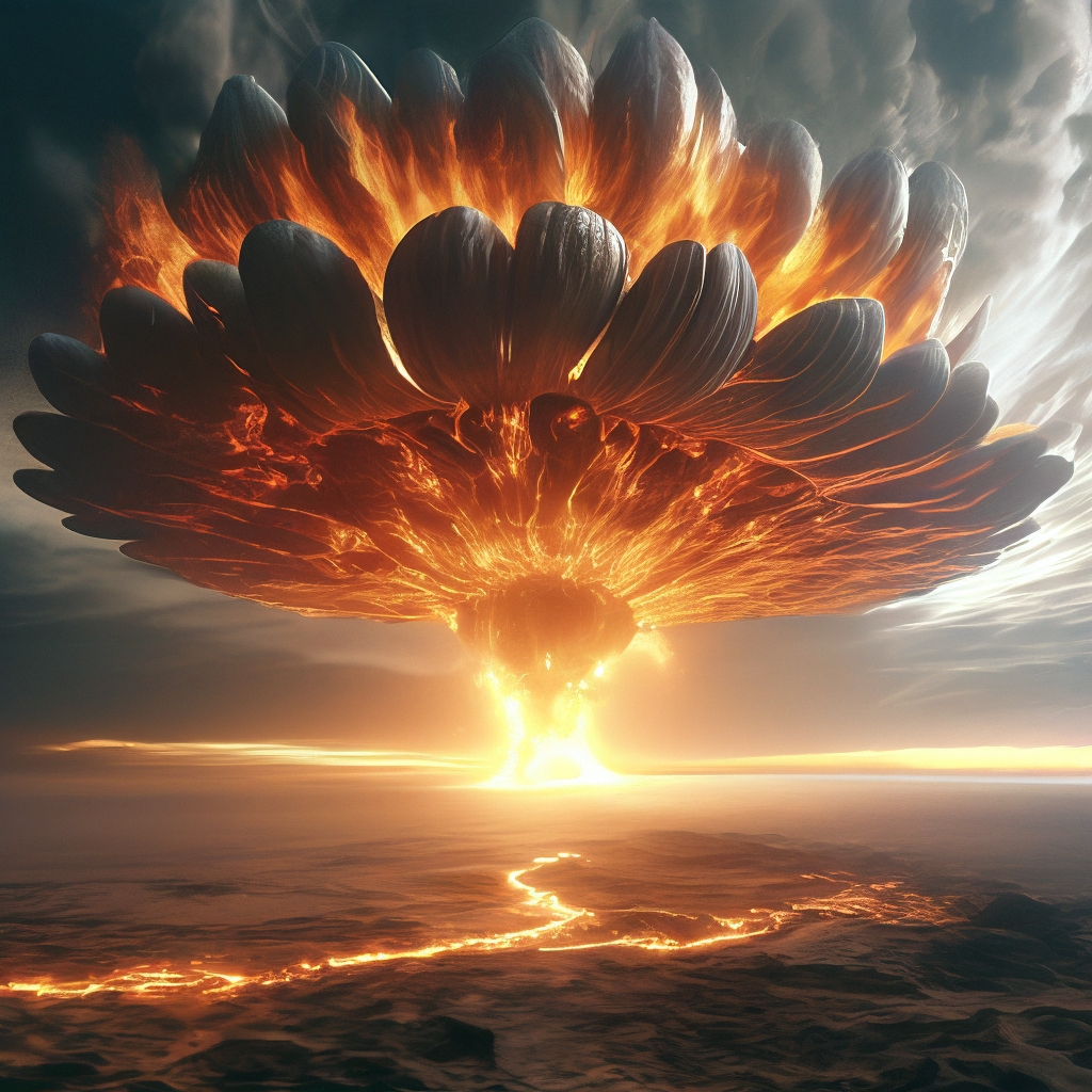 "🌺 the big bang of the planet in the form of a fiery flower below ...