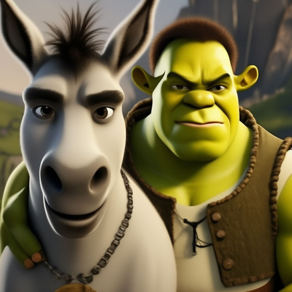 "Shrek jojo , in anime style, next to a donkey-animal jojo, in anime ...