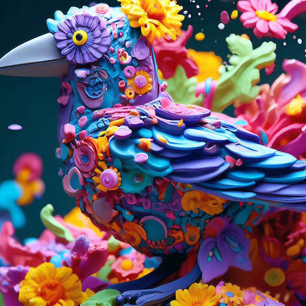 "Splash art, plasticine crow , made of flowers, splash style using ...