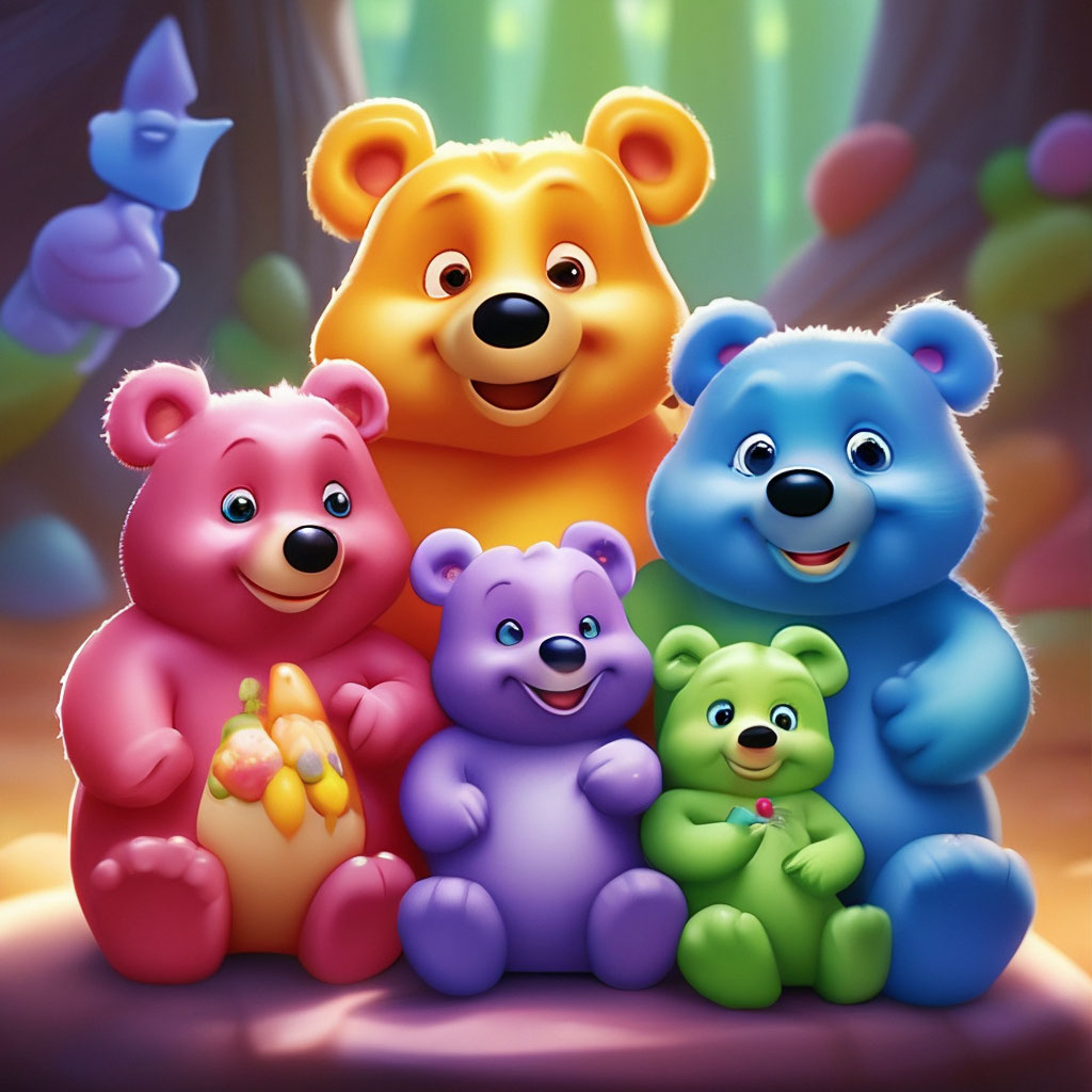 "Beautiful Family of Gummi Bears, pixar" — image created in Shedevrum