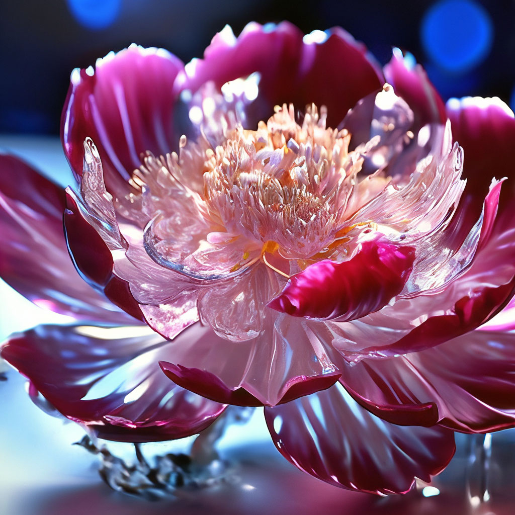 "🌹 Fabulous crystal peony, burgundy, bright, transparent petals made of ...
