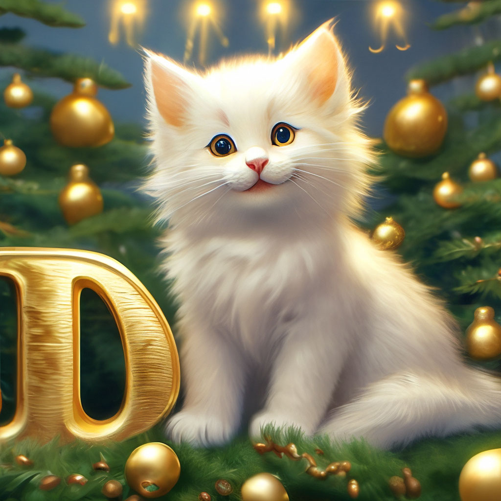 "A kitten (white fluffy) sits on the word Daria. word daria. golden ...