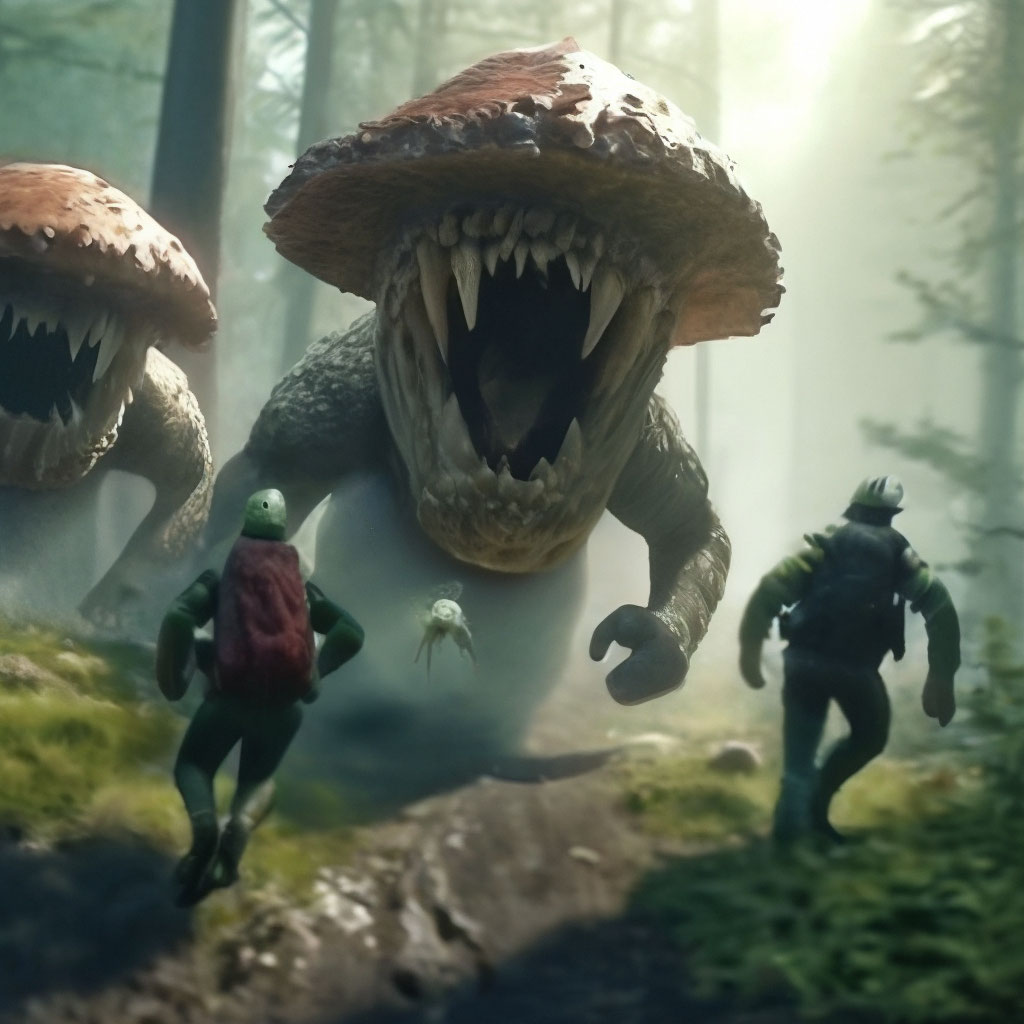 "Huge toothy mushroom monsters are running after foresters, people are ...
