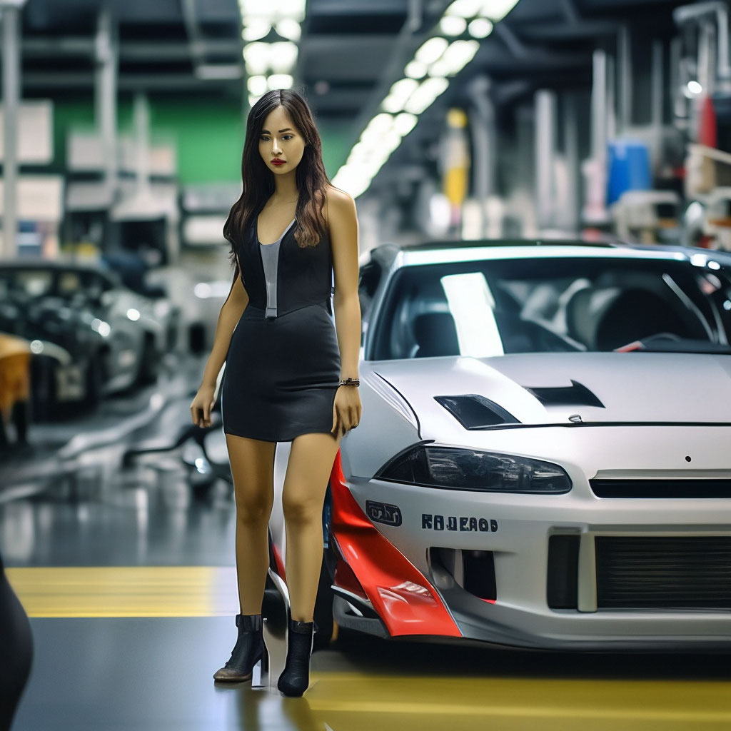 "Girl and JDM machine, photorealism, detailed, ultrafine, professional ...