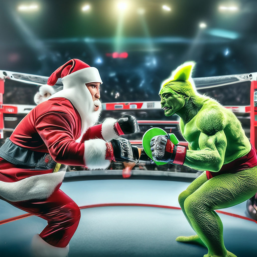 "Santa Claus vs The Grinch, octagon fight, UFC, top view, live ...