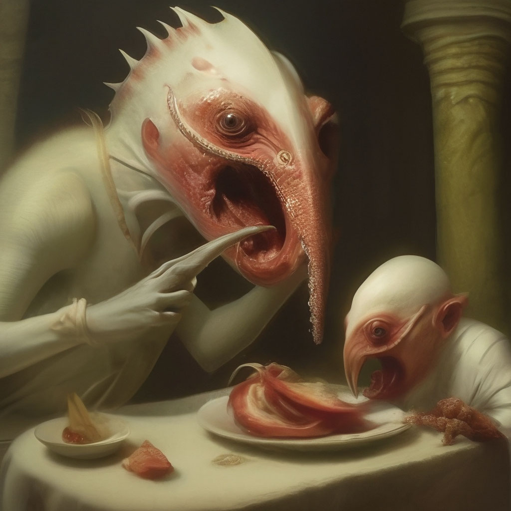 "A very strange vile creature is eating someone's ears" — image created ...