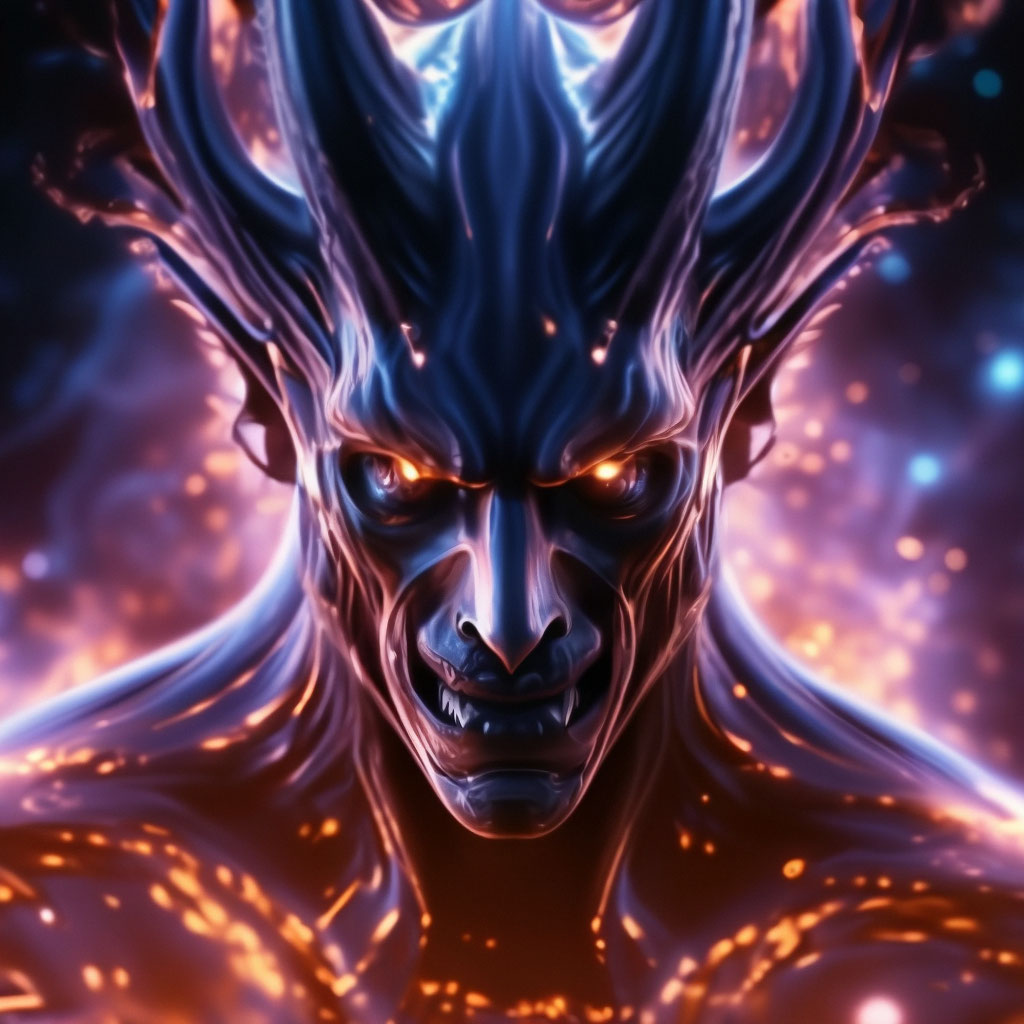 "K Demon in the abyss of space, quantum lines, explosion of neon lines ...
