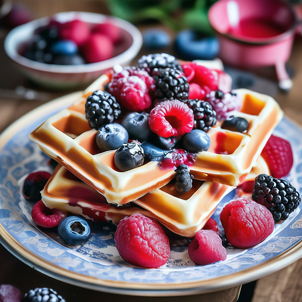 "Belgian waffles decorated with berries" — image created in Shedevrum