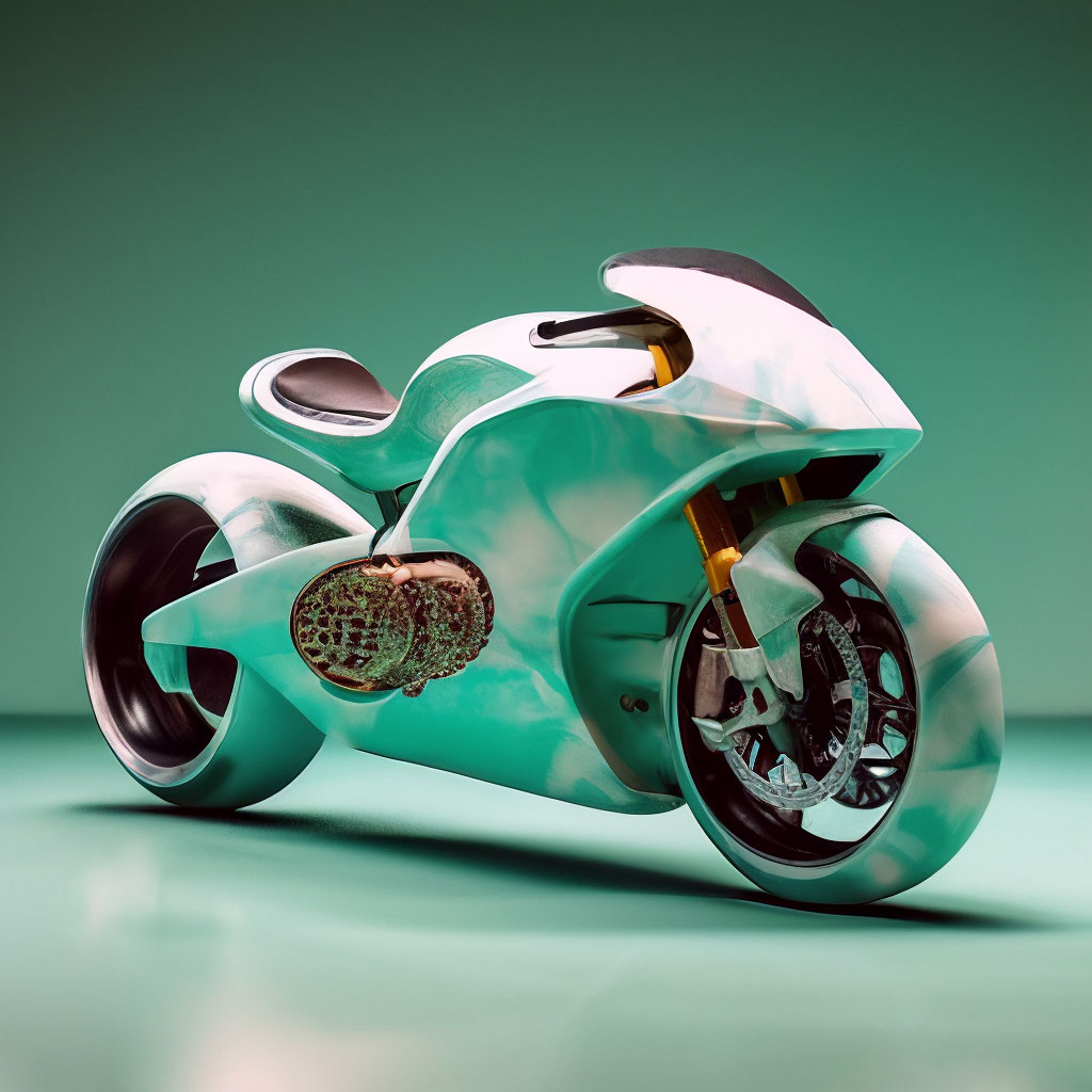 "Motorcycle of the future in mint marble color" — image created in ...