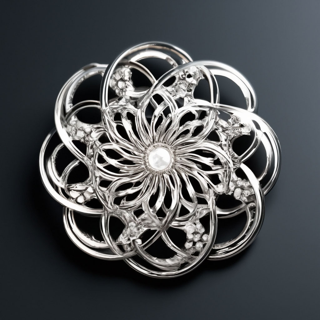 "Jewelry brooch fractal pattern white gold" — image created in Shedevrum