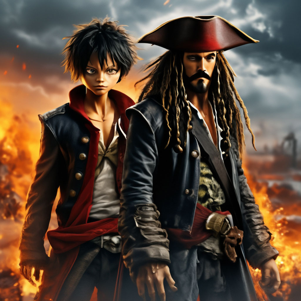 "Luffy and Jack Sparrow" — image created in Shedevrum