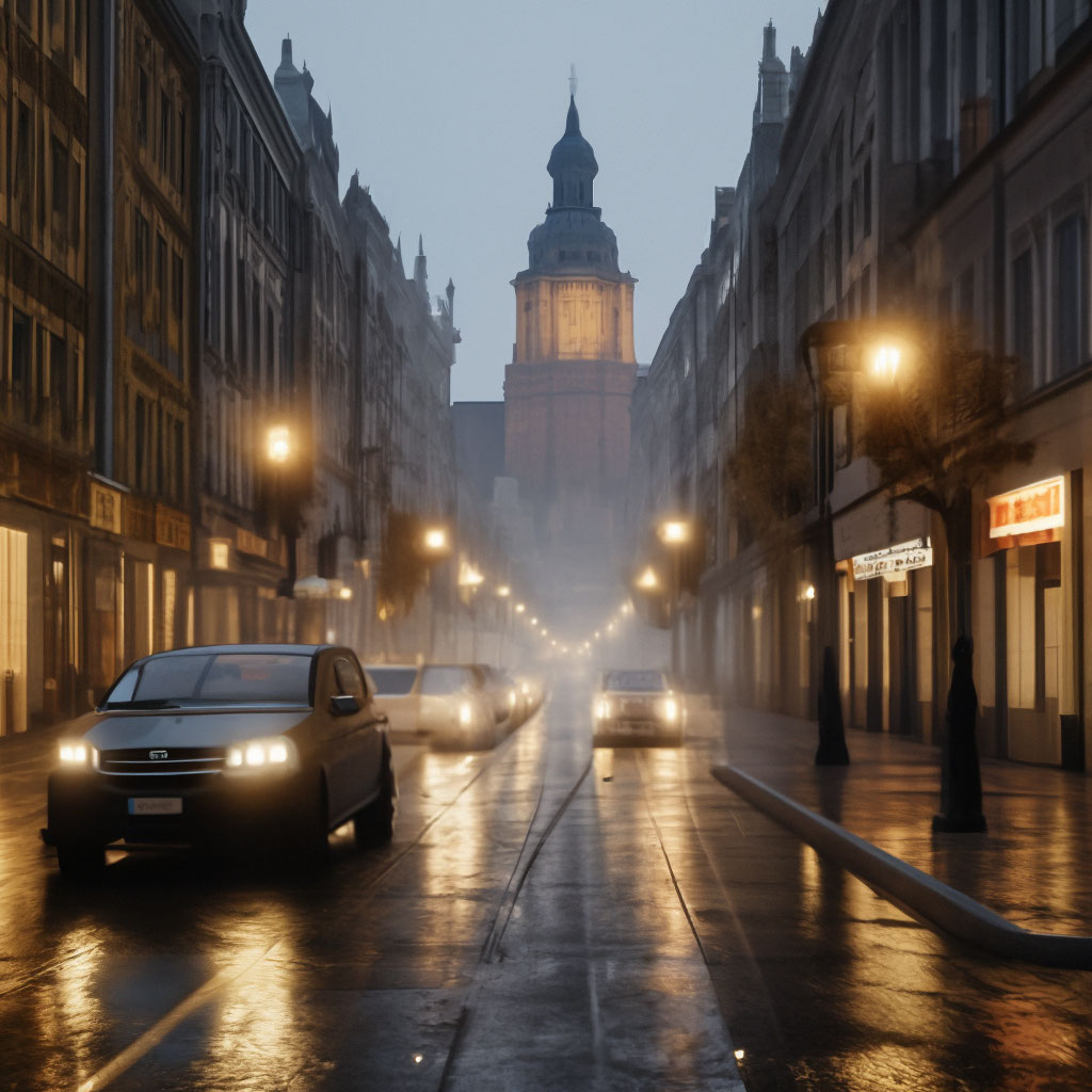 "Center of the Polish city fog 8K, fog movement 8k, realistic fog ...