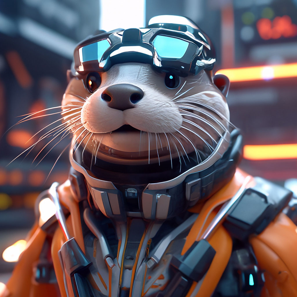 "The anthropomorphic Otter is a cyber punk" — image created in Shedevrum