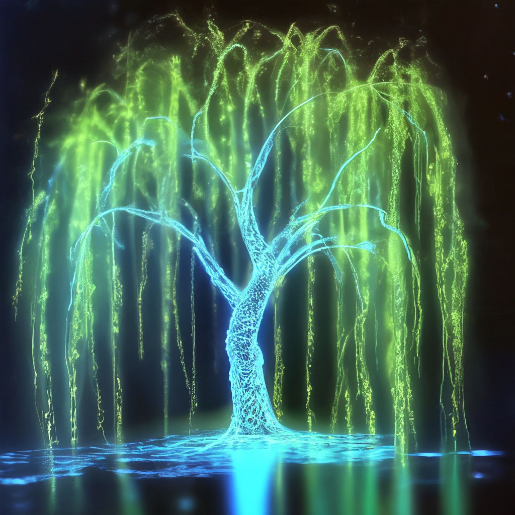 "Hyper realistic, brilliant fabulous willow tree,clear drawing,foggy ...