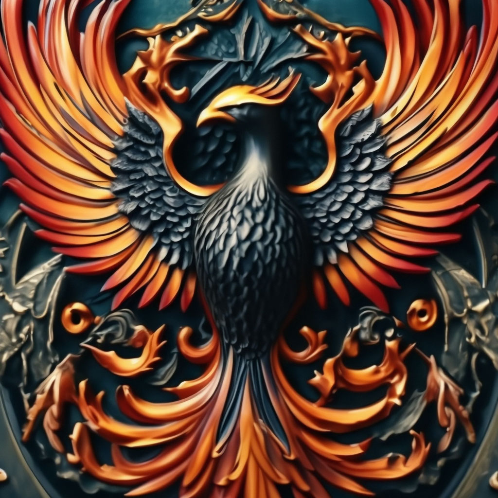 "The phoenix emblem is black lacquered" — image created in Shedevrum