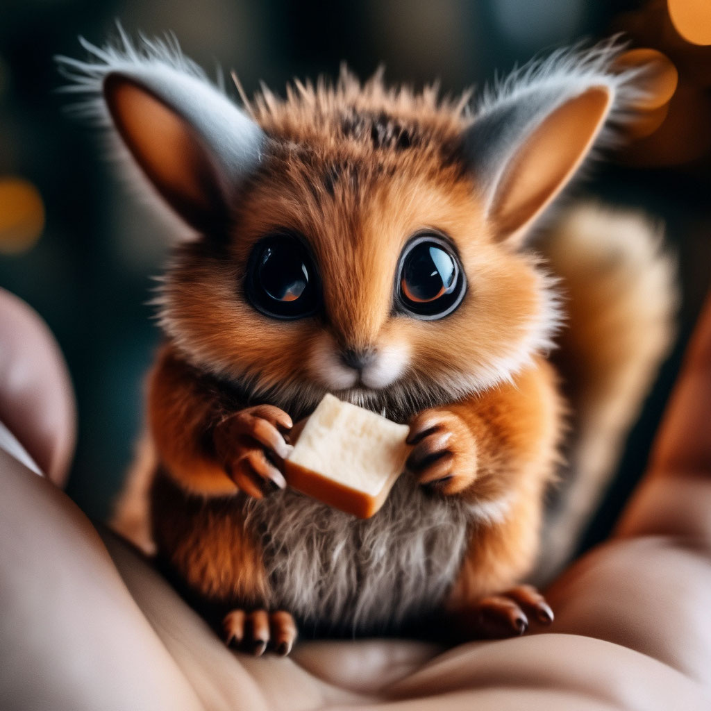 "A small miniature fantastic furry creature sits on the palm of your ...