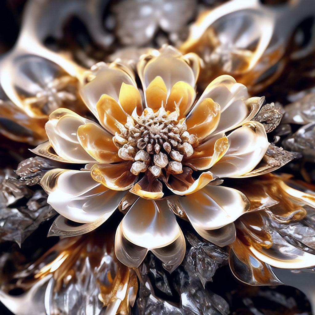"Quantum fractal amber+ light beige cream+brown+ white liquid glass ...