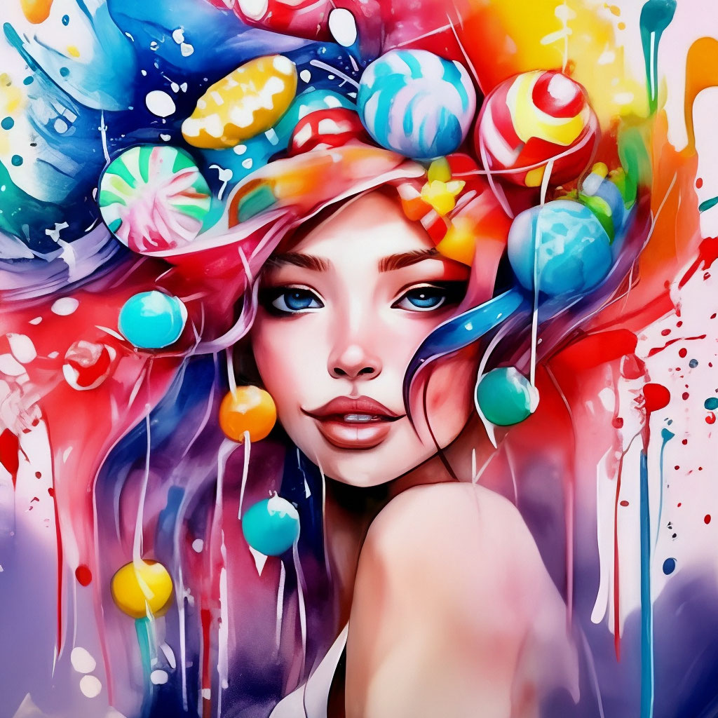 "Stunning ultra-detailed, abstract watercolor sketch,Sweet hairstyle ...