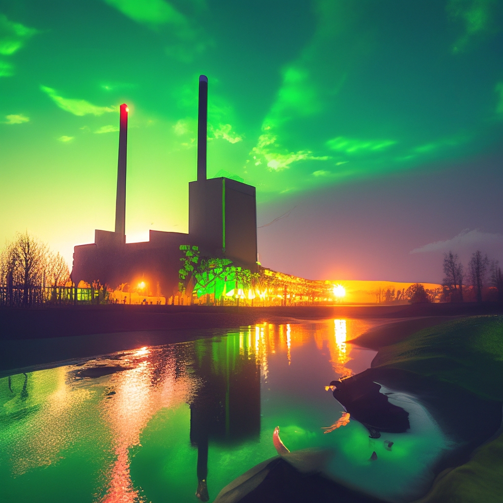 "Green glow over the Chernobyl nuclear power plant at night" — image ...