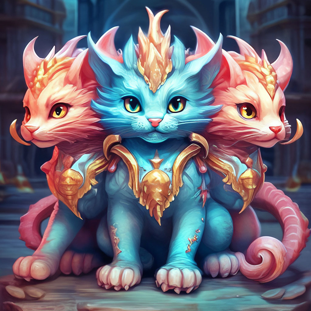 "Cute three-headed cat dragon, high resolution, high detail ...