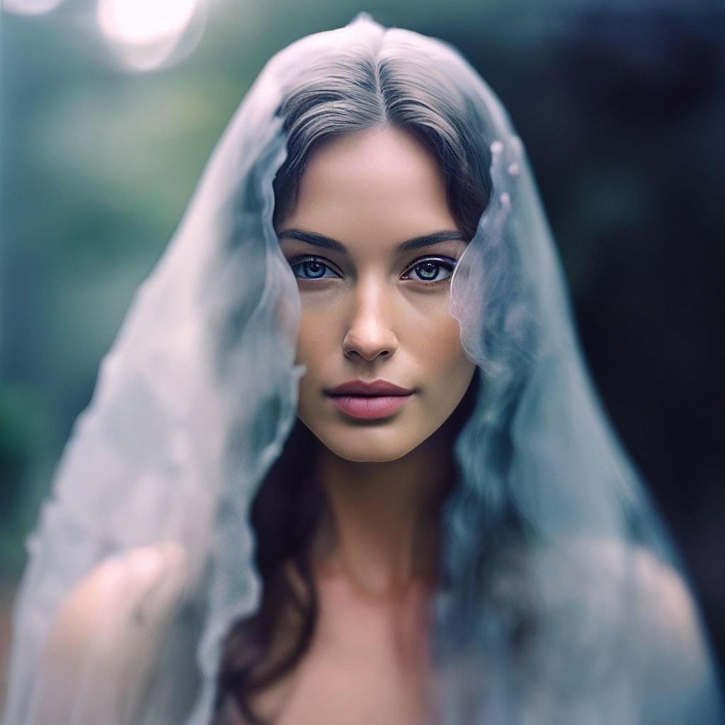 "Transparent watercolor veil portrait in a misty haze.Hyperrealism ...