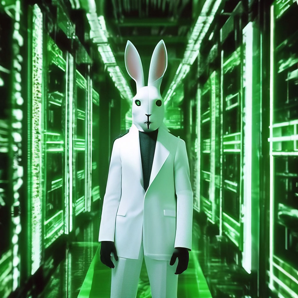 "The Matrix has you... Follow the white rabbit... Knock knock, computer ...