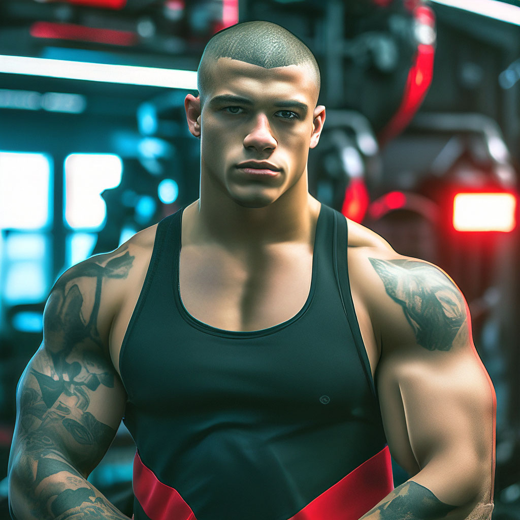 "Firefighter young guy bodybuilder huge shaved temples masculine face ...