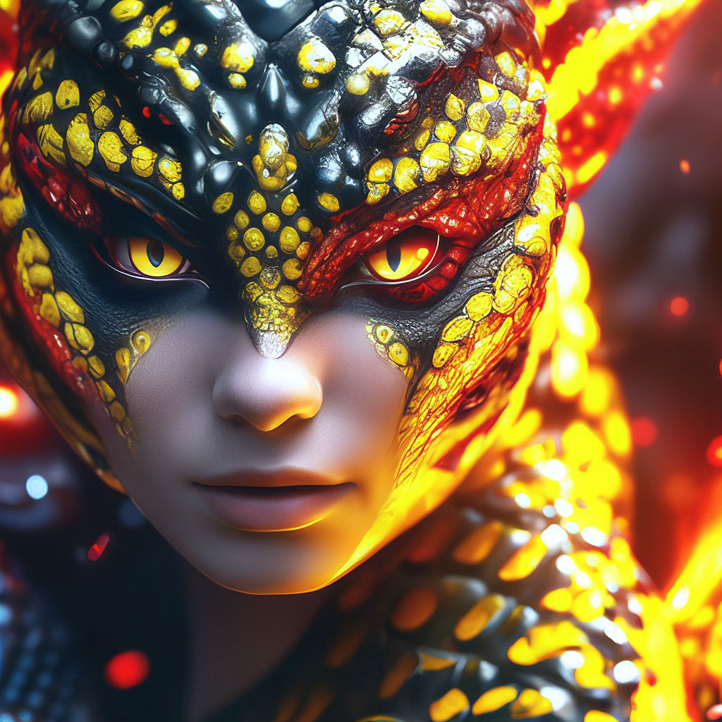 "👹 👹 lizard, mutant girl, hyperrealism, beautiful, black and yellow ...
