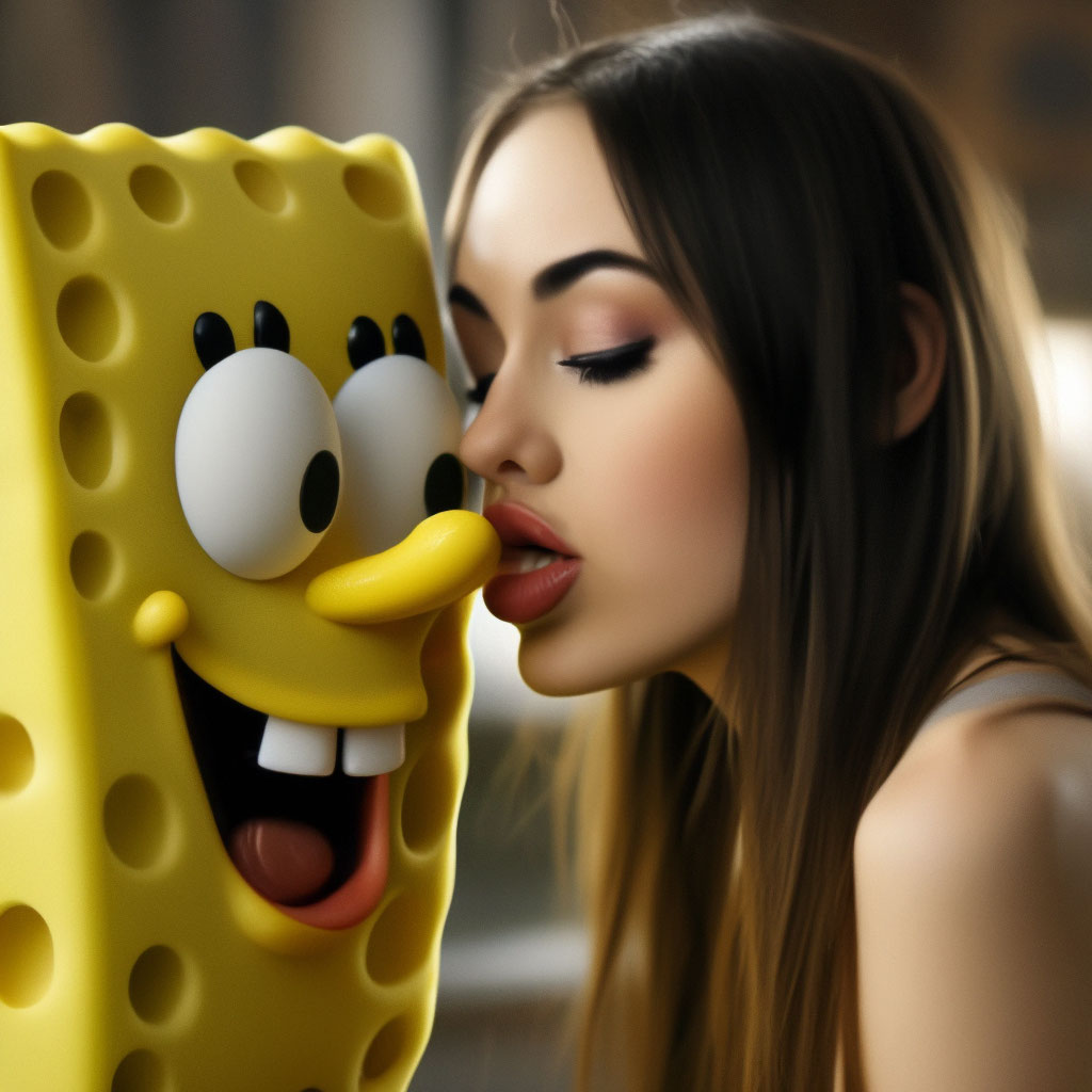 "Sasha gry licking spongebob's nose" — image created in Shedevrum