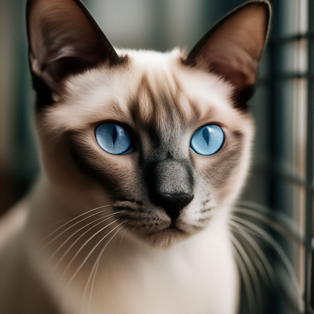 "Pink siamese lady cat with eyelashes sitting in a cage, beautiful ...
