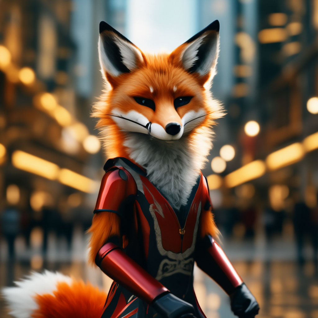 "~🦊Foxy🦊~ Standing on two paws, kitsune in a big city, aesthetically ...