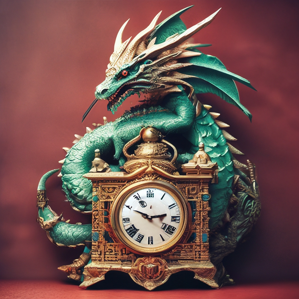 "A dragon in the form of a clock" — image created in Shedevrum