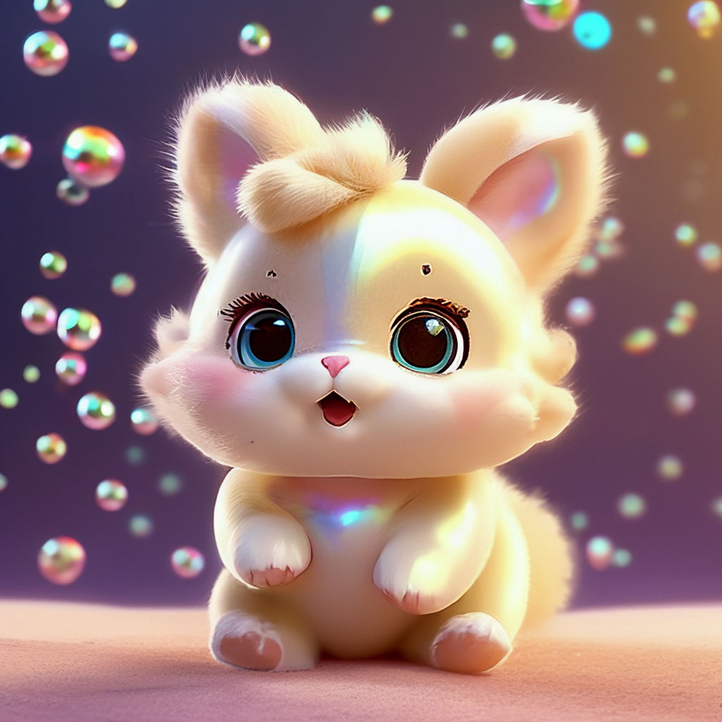 "Cute fluffy bubble character-hybrid kitten, rabbit, hamster, pearl ...