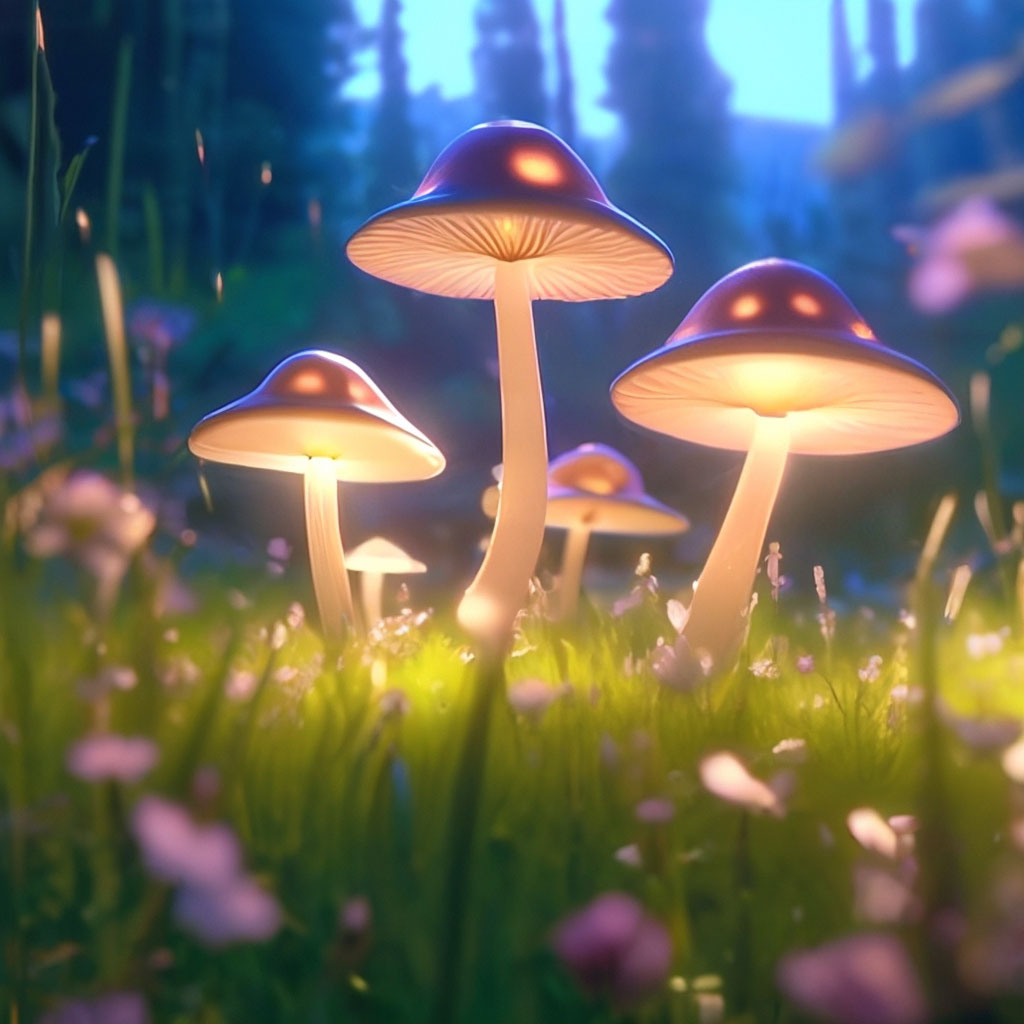 "Dreambell aesthetics.Delicate light mushrooms with grass." — image ...