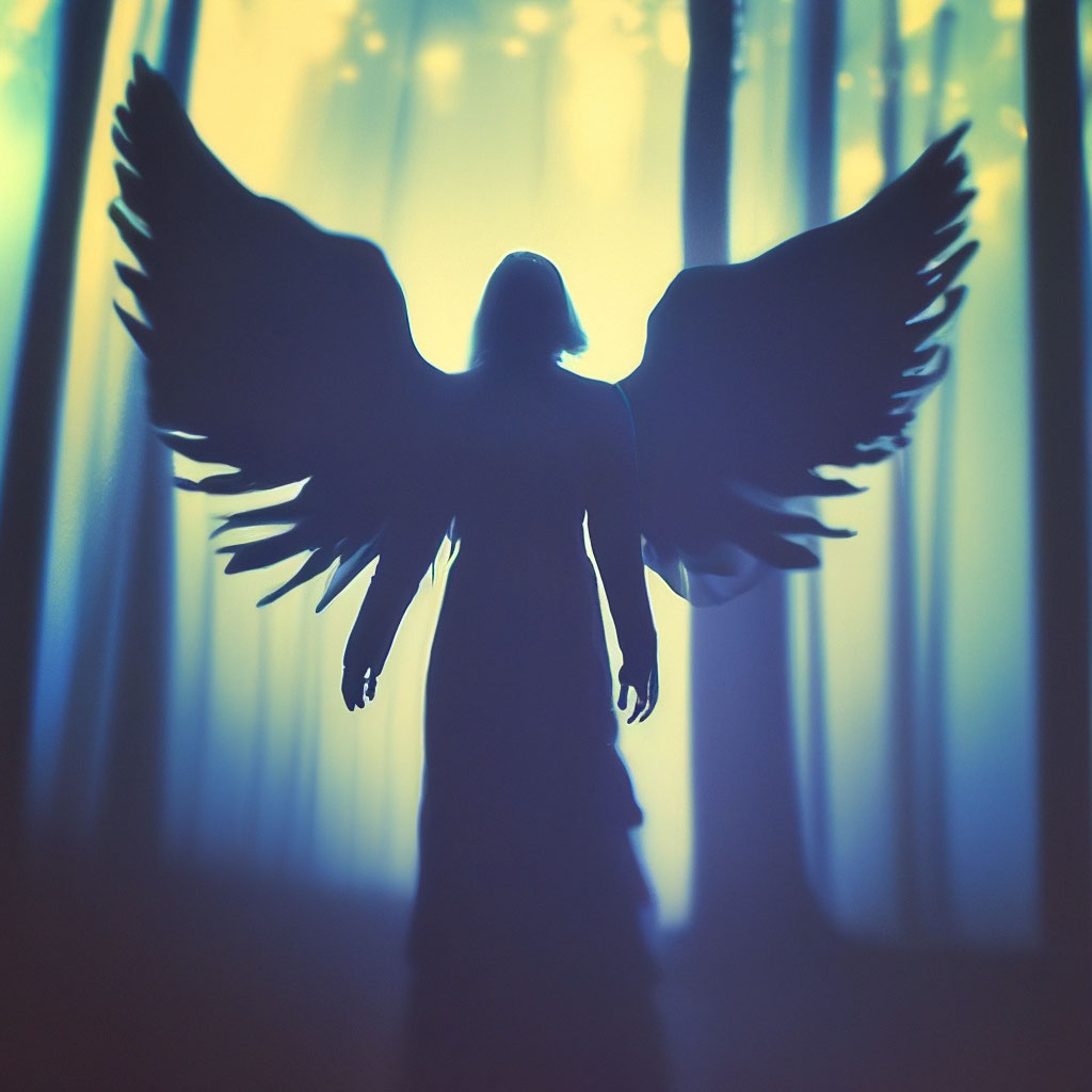 "Fallen angel in the forest mysticism night cold fear fog" — image ...