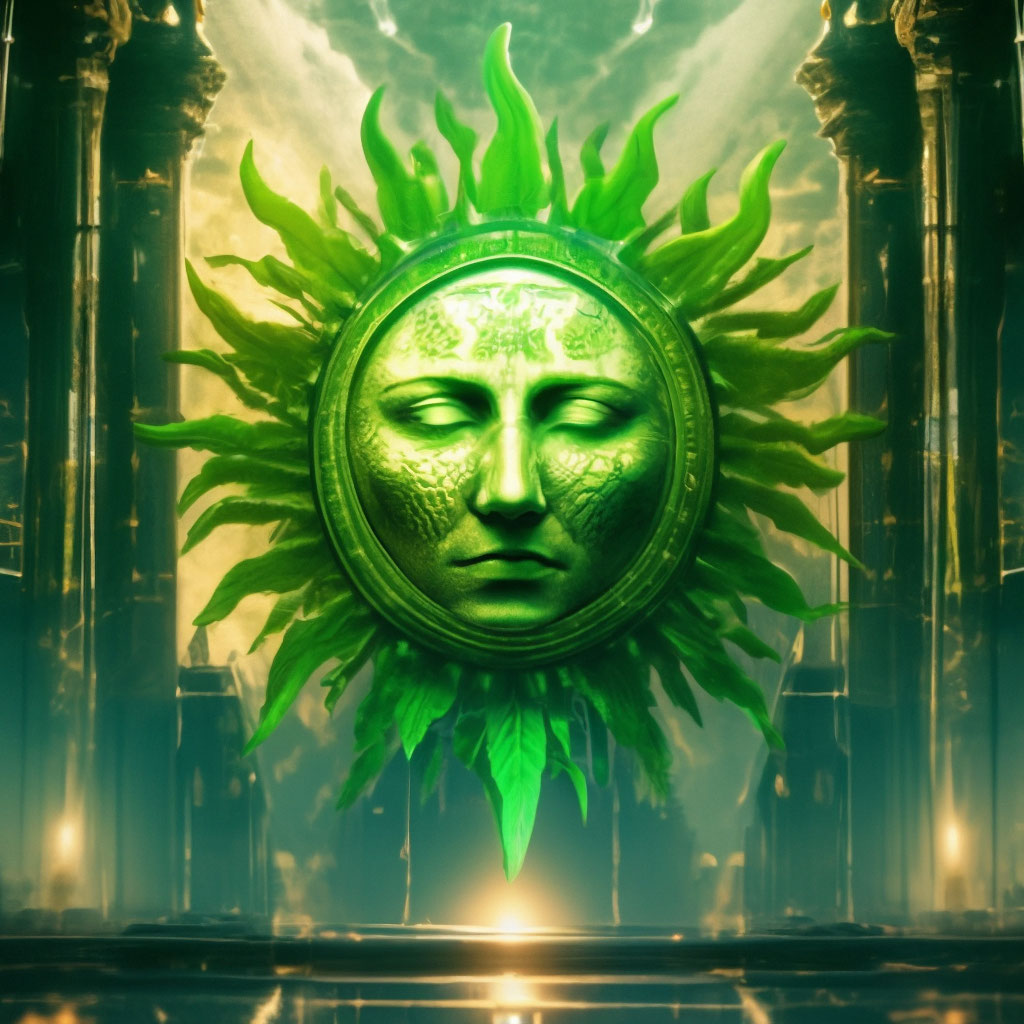 "Our sun-face on a huge screen is painted with ancient runes and green ...