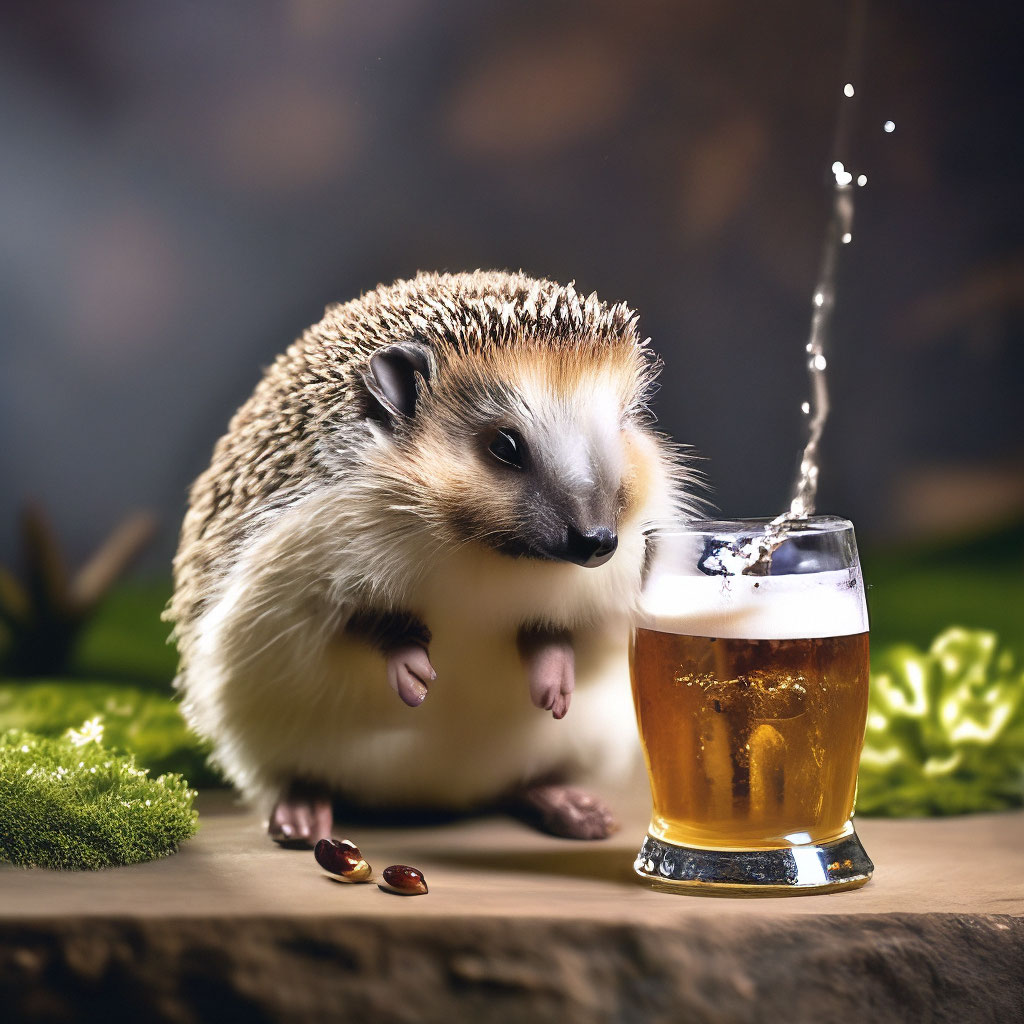 "Hedgehog drinks beer" — image created in Shedevrum