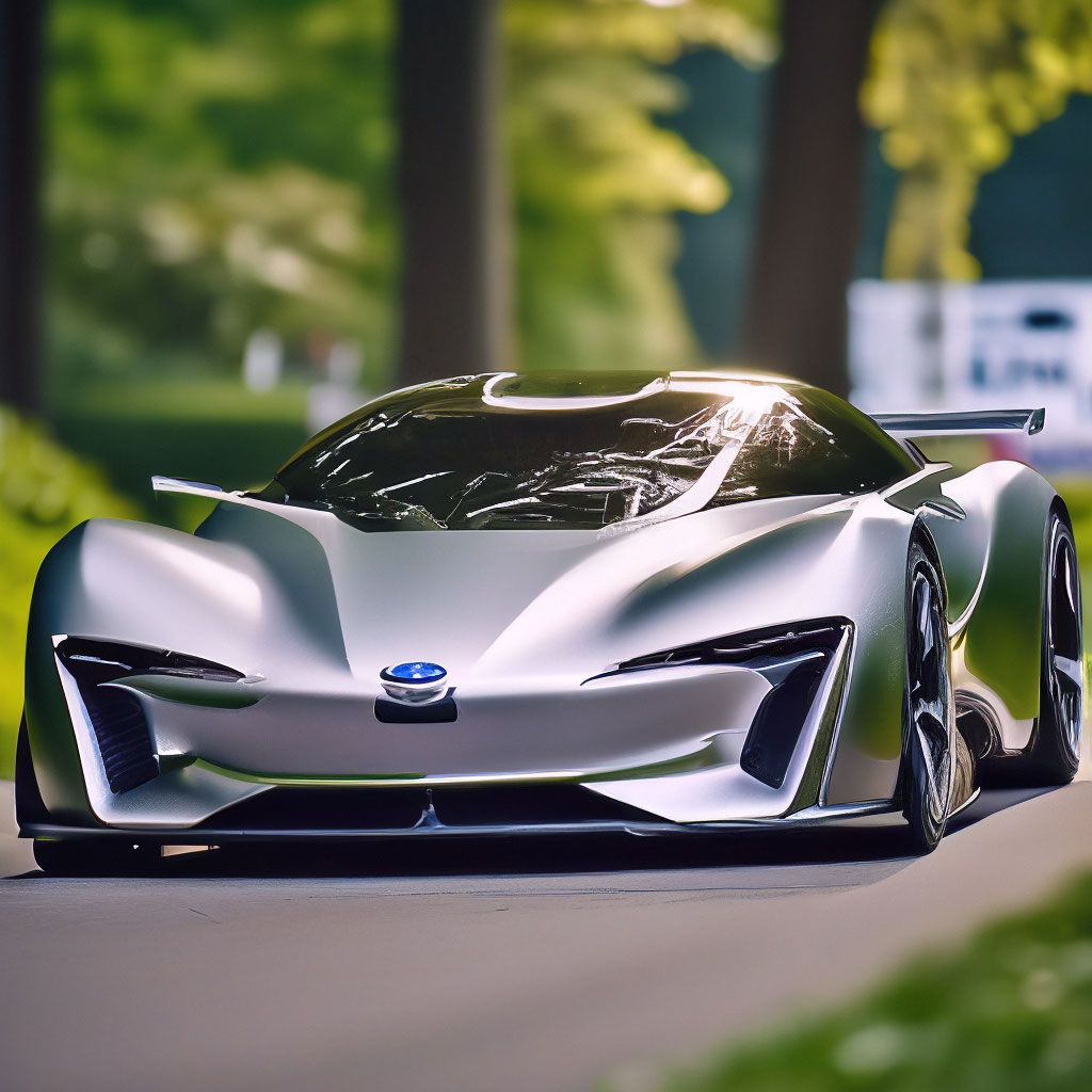 "Japanese Subaru silver-colored car in 100 years in the future clear ...