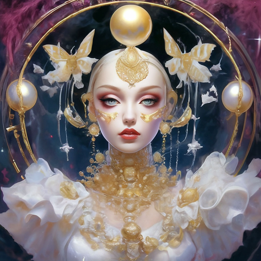 "🤍 A beautiful magician magician girl hovers in the air on a golden ...