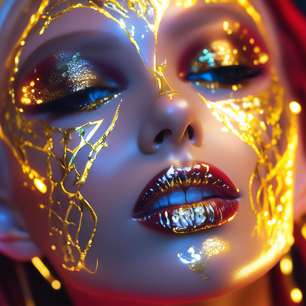 "Acid girl porcelain skin lots of makeup colors black gold red clear ...