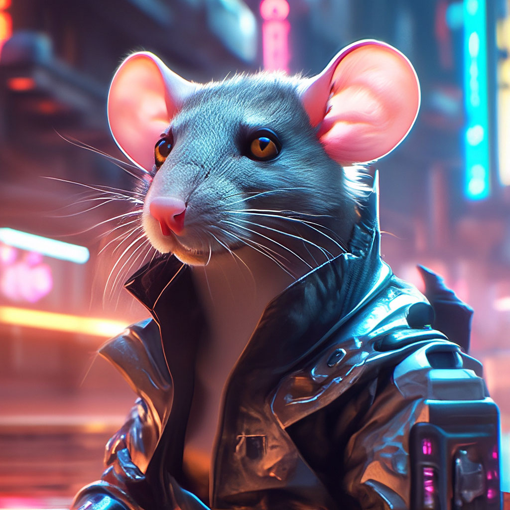 "The cyberpunk rat is beautiful" — image created in Shedevrum
