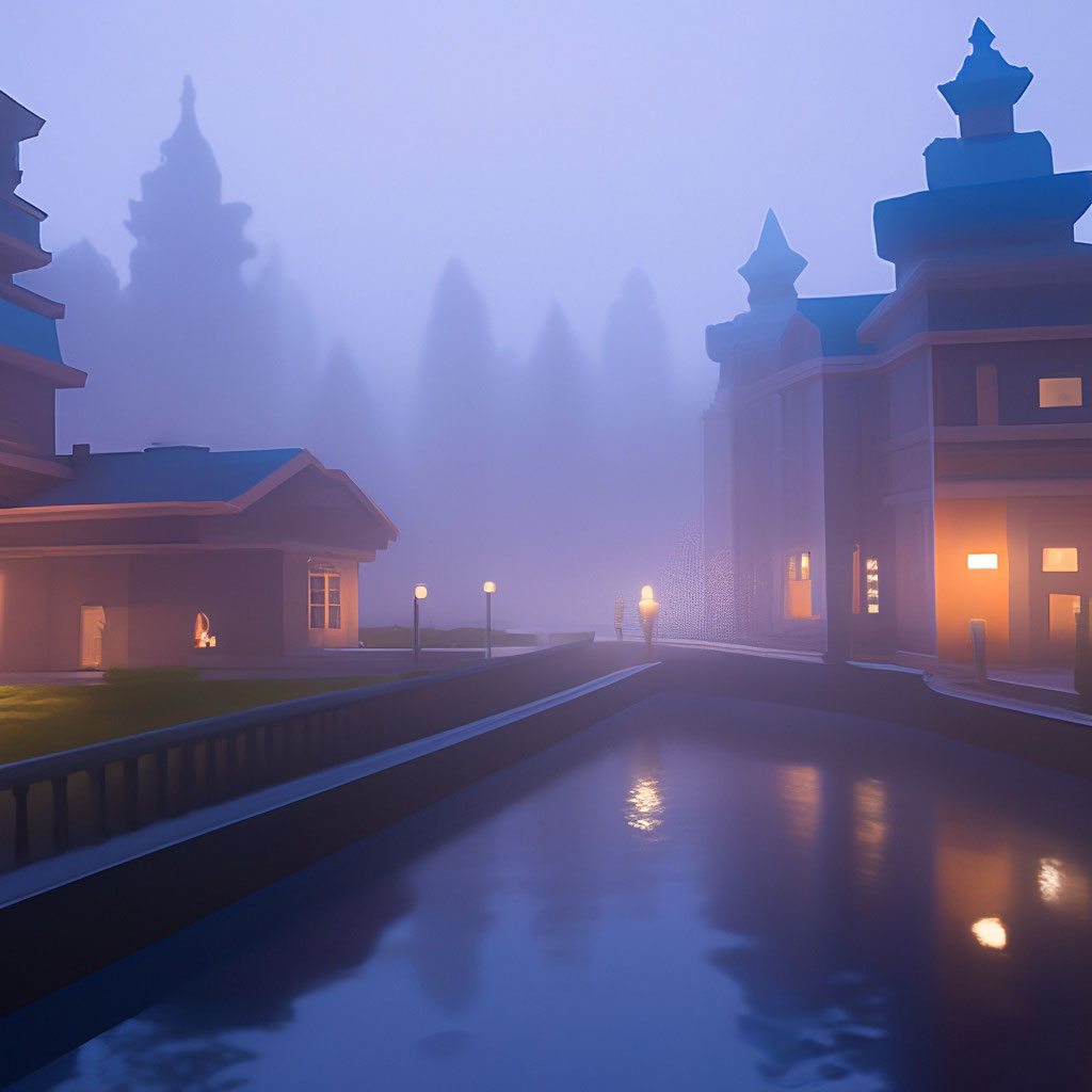 "Misty landscape, in the style of minecraft" — image created in Shedevrum