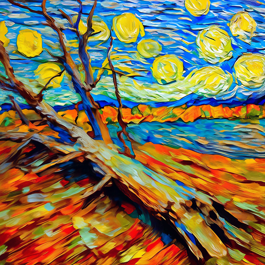 "A fallen tree , in the style of Van Gogh" — image created in Shedevrum