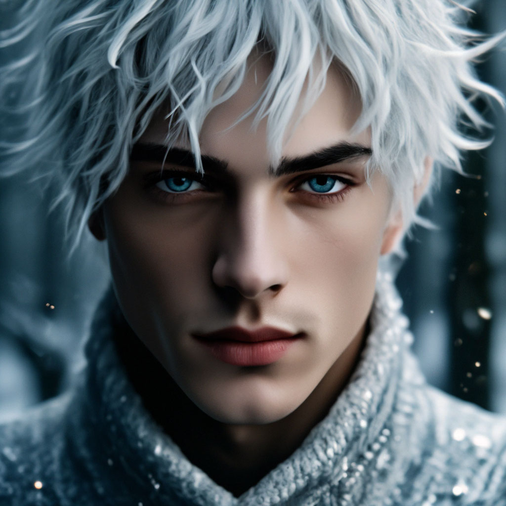 ", photorealism, realistic, fairy-tale forest,young snow king with a ...